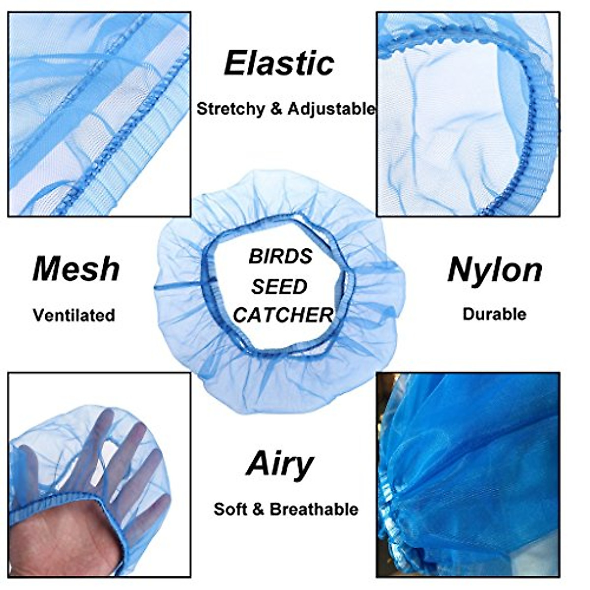 Bonaweite Mesh Bird Seed Catcher, Birds Cage Net Cover, Soft Nylon Skirt with Adjustable Drawstring