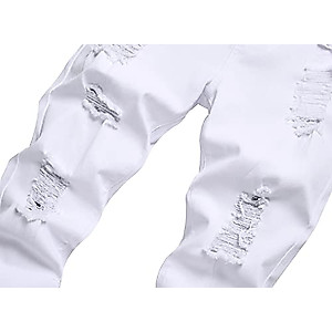 QIMYUM Mens Ripped Jeans, Distressed Destroyed Slim Fit Straight Leg Denim Pants (40, white7021)