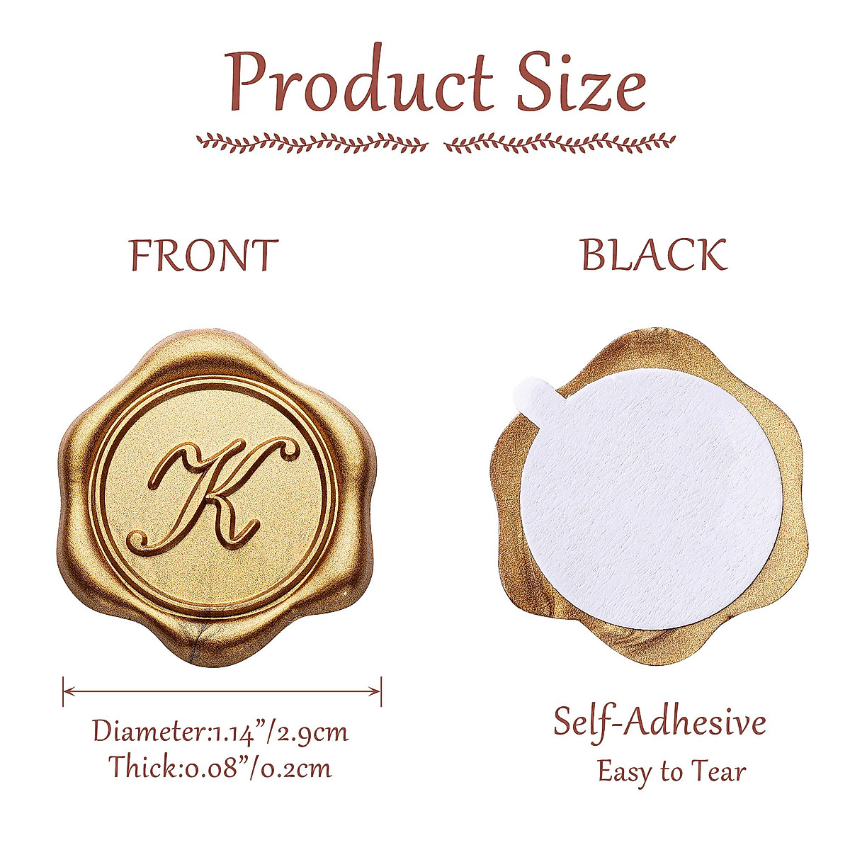 Yoption Initial K Wax Seal Stickers, 50 Pack Antique Gold Self Adhesive Envelope Seal Stickers for Wedding Party Birthday Christmas (K)