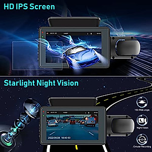 Dash Cam Front and Rear, Dash Camera for Cars 1080P Full HD Dual Dashboard Camera Recorder 3" IPS Screen in Car Camera Night Vision,Motion Detection Parking Monitor G-Sensor+ 32G SD Card