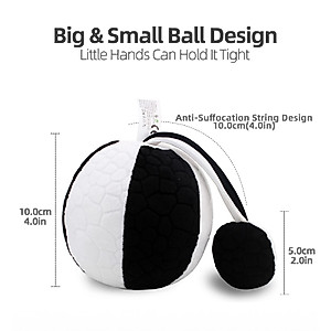 Jollybaby Soft Plush Stuffed Black and White Oball with Rattle Toys for Infant Baby 0-3-6 Months, High Contrast Sensory Rattles Teething Ball Toys for Baby, Newborn Boy Girls Shower Gifts