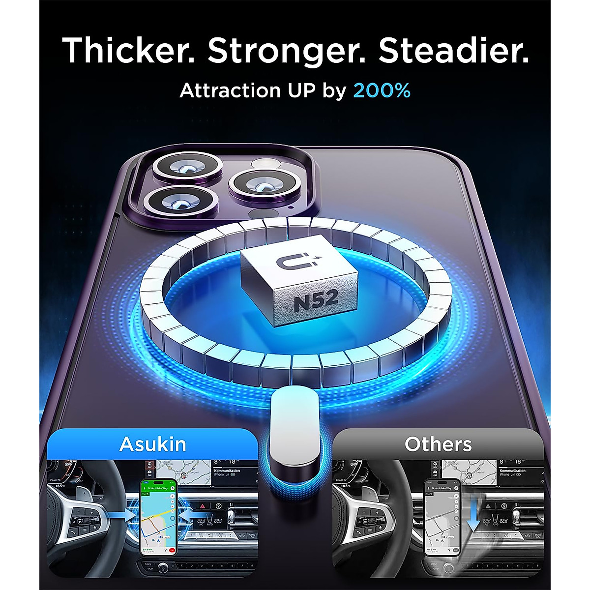 Asukin for iPhone 14 Pro Case, Strong Magnet-Compatible with MagSafe, Shockproof Military-Grade Protection, Slim Mag Safe Thin Bumper Phone Cover 6.1 in for Apple 14pro (Matte Purple)