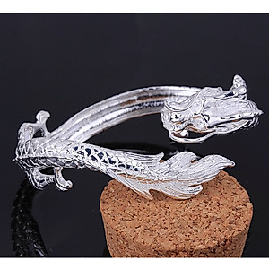 Goldenchen Fashion 925 Sterling Silver Antique Chinese Dragon Chic Lady Gentleman Bangle Bracelet