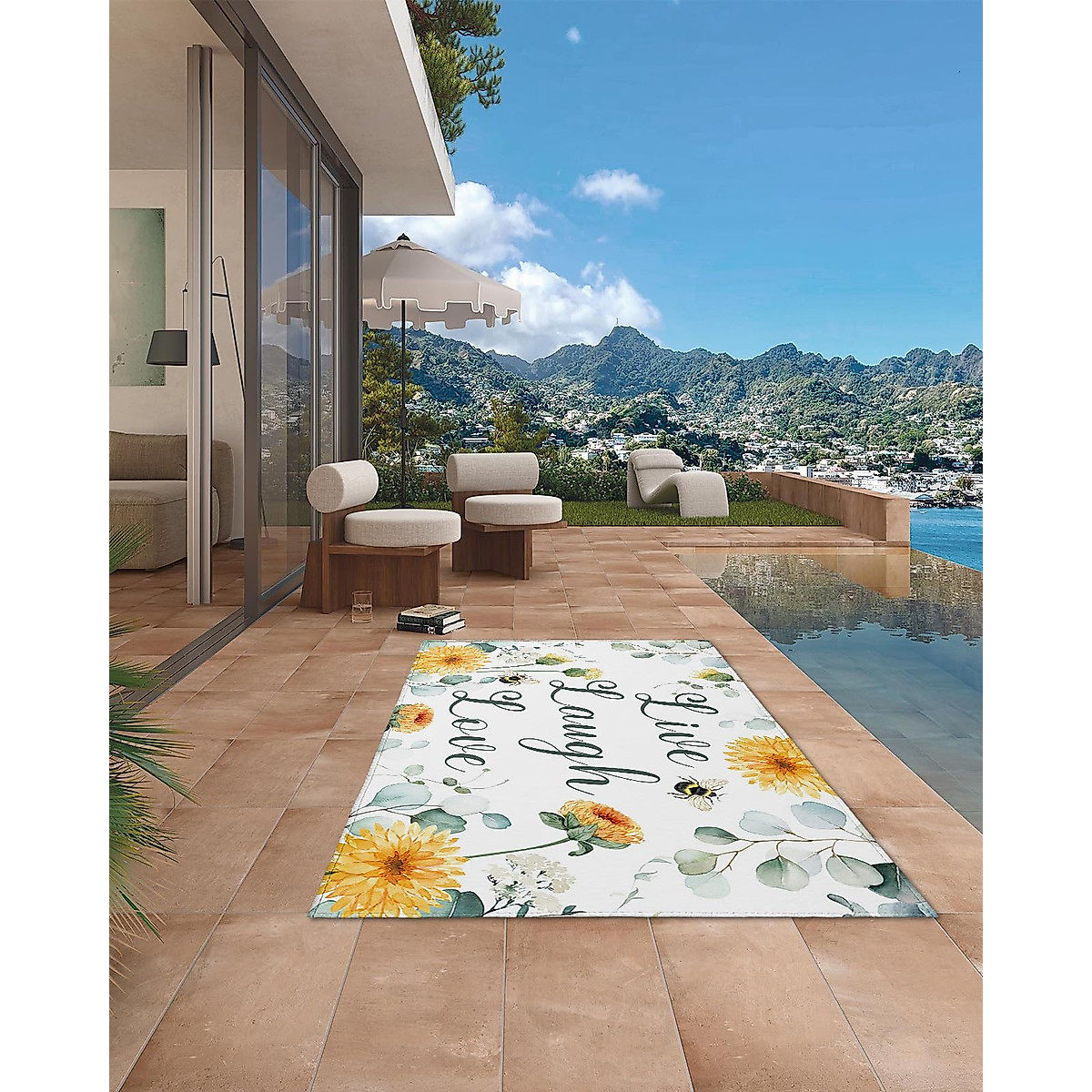 Green Eucalyptus Leaves Outdoor Rugs for 4'x6' Patios Clearance, RV Camping Mat Rug Portable Outside Rug Indoor Outdoor Area Rug Mat for Beach Deck Pool Aesthetic Floral Inspirational Quote