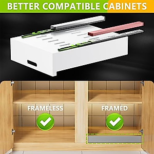 Mlinavn Pull out Cabinet Organizer, No drill Slide out Cabinet Drawers Heavy Duty Organizers and Storage with Fixed Adhesive Nano Film,Compatible Framed Cabinets Shelves for Kitchen Pantry White