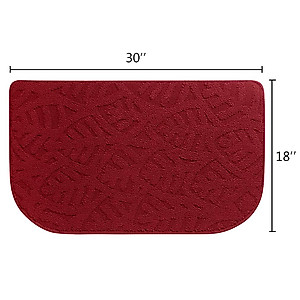 VANZAVANZU Kitchen Rug Mats, 30"x18" Non Slip Kitchen Mat Irregular Half Round Kitchen Carpet, Designed in Latex Backing Absorbent and Machine Washable for Kitchen Doorway Bathroom Floors (Red)