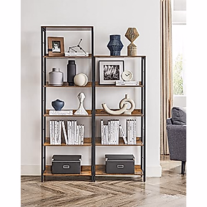 VASAGLE 6-Tier Bookshelf, Bookcase for Office, 11.8 x 23.6 x 70.1 Inches, Shelving Unit, with Back Panels, Industrial Style, for Living Room, Study, Home Office, Rustic Brown and Black ULLS118B01