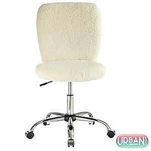 Urban Lifestyle Mongolian Faux Fur Task Chair, Adjustable, 28D x 19W x 34H in For Office, Ivory