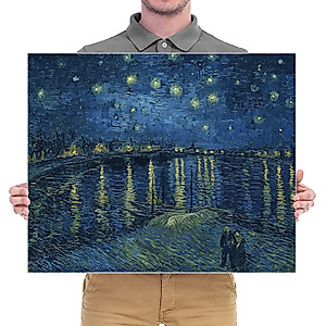 Wieco Art Starry Night Over the Rhone by Van Gogh Classic Oil Paintings Reproduction Modern Seascape Giclee Canvas Prints Artwork on Canvas Wall Art Ready to Hang for Living Room Home Decorations