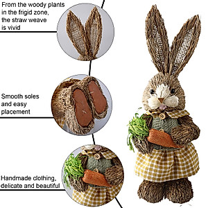 Keebgyy 14inch Easter Bunny Figures, Simulation Standing Rabbit Ornaments with Carrot Holding Basket Decorations for Party Home Garden Holiday Decor Gifts
