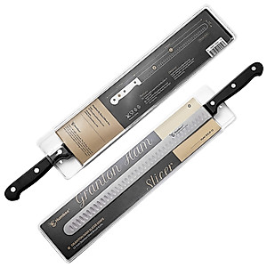 Humbee 12 inch Carving Knife Razor Sharp Blade with Granton Edge for Cutting Smoked Brisket, BBQ Meat, Turkey,Black