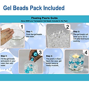 Blue Ivory Pearl Vase Fillers - 120 pcs 1 LB faux pearl beads 14mm 20mm 30mm Assorted with 8000 pcs clear water beads included for home wedding events decroation (Royal Blue, Ivory)