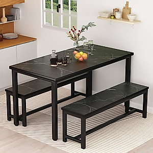 AWQM Modern Black Dining Table Set with Benches, 47.2" L x 28.74" W x 28.74" H, Ideal for Small Spaces