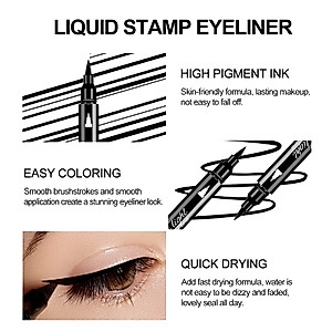 Ownest 3 Pcs Double-sided Liquid Eyeliner Pen,with Eye Makeup Stamp Super Slim Gel Felt Tip High Black Pigment,Waterproof Smudgeproof Long Lasting Eyeliner Eye Tattoo Makeup Tool