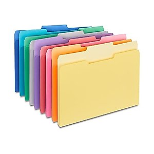 Staples 508804 Colored Top-Tab File Folders 3 Tab 9 Color Assortment Letter 100/Pk
