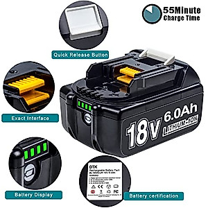 DTK 2Packs 6.0Ah Battery Replacement for Makita 18V Battery BL1860B BL1850B BL1840B BL1830B BL1820B