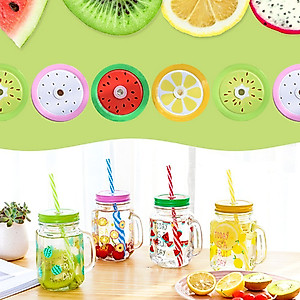 Metal Decorative Regular Mouth Mason Jar Lids with Straw Hole (18pcs) 8 Decoration Lids,8 Striped Plastic Straw Set,2 Straw Wrench