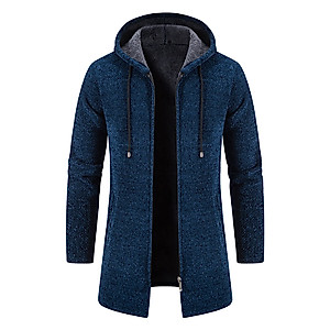Mens Solid Knit Hooded Cardigan Full Zip Long Open Front Sweater Slim Fit Casual Lightweight Longline Cardigans (Dark Blue,X-Large)