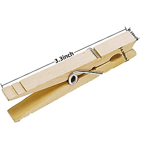 Loadsky Wooden Clothespins 3.3inch-60pcs Clothes Pins Heavy Duty Wood Closepins Clips for Hanging Clothes Pictures Craft Outdoor