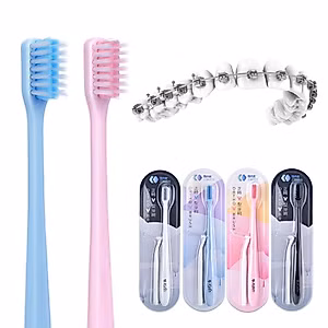 Y-Kelin V-Shaped Orthodontic Toothbrush for Braces Brackets 4 Count (Pack of 1) Soft Bristle with Inter Dental Brush