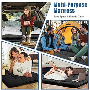 Natsukage Futon Mattress Tatami Mat Folding Mattress Camping Mattress Kids Play Mat Thicken Sleeping Mattress for Floor Folding Mattress, Full Size, Black