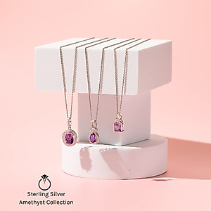 PEORA Amethyst Cross Pendant Necklace for Women 925 Sterling Silver, Natural Gemstone, 1.25 Carats total, with 18 inch Chain