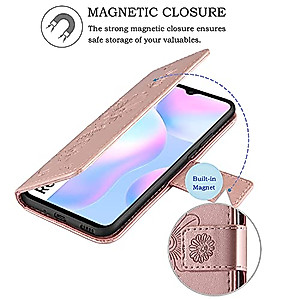 kazineer Leather Wallet Cover Phone Case for Xiaomi Redmi 9A/Xiaomi Redmi 9AT, with RFID Blocking Card Holder Slots (Rose Gold)