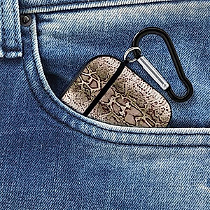 Snake Skin Python Pattern Protective Case Cover Compatible with Airpods 1 & 2 Bluetooth Earbuds Case Funny Print Storage Box with Keychain