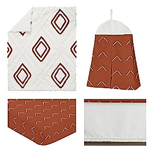 Sweet Jojo Designs Boho Diamond Baby Boy Girl Nursery Crib Bedding Set - 4 Pieces - Ivory Burnt Orange Rust Off White Diamond Tufted Bohemian Farmhouse Southwest Shabby Chic Designer Arrow Chevron