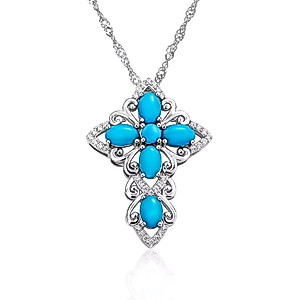 supermodel Celtic Cross Necklace Natural Turquoise Pendant Necklace for Women 925 Sterling Silver 18 Inches Chain Religious Jewelry