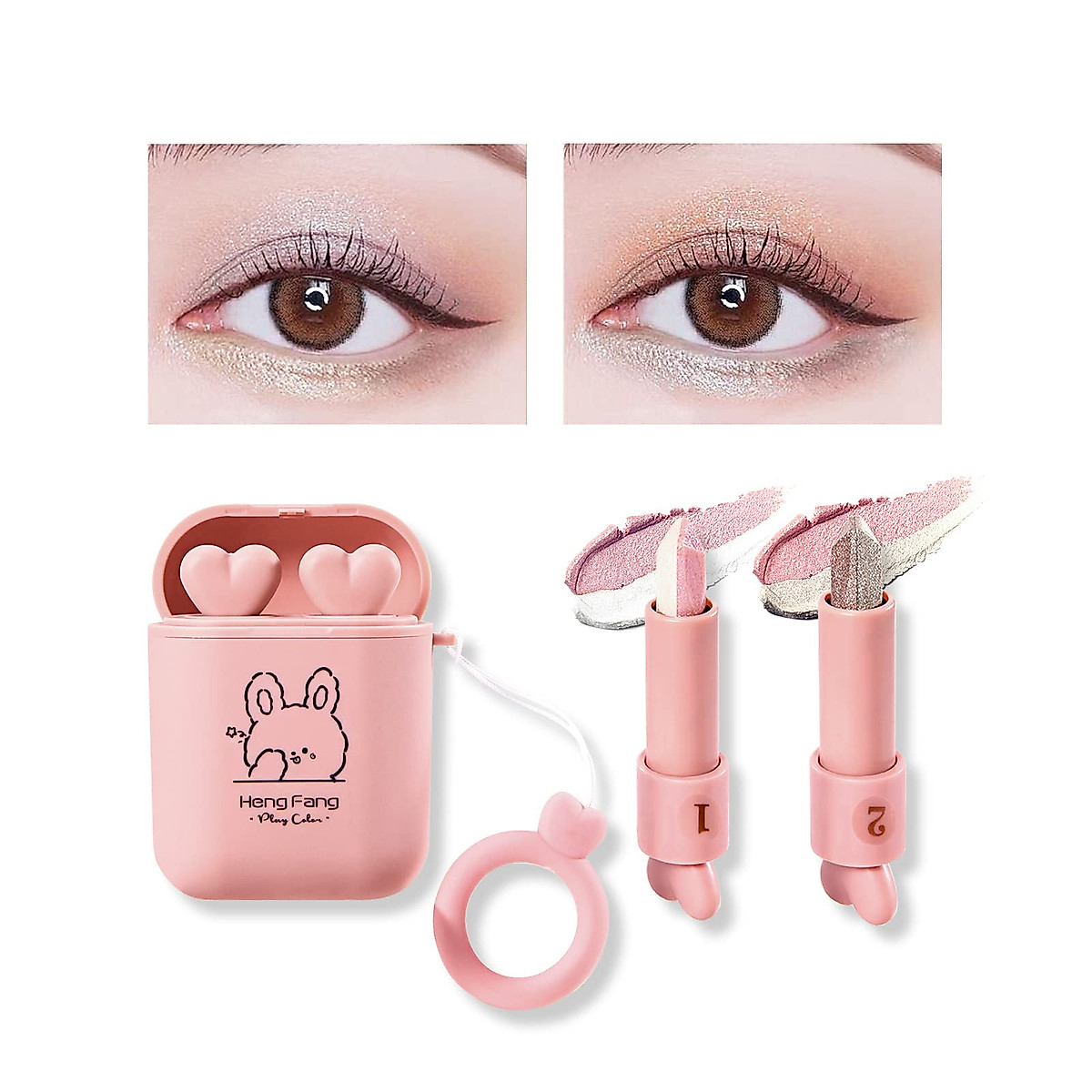 LAMUSELAND 2Pcs/set Matte Velvet Earphone Lipstick with 2Pcs/set Glitter Shimmer Eyeshadow Sticks