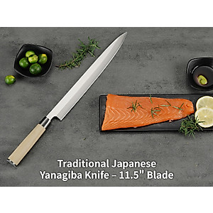 Hollory Sashimi Sushi Knife – 11.5 inch Japanese Yanagiba Slicing knife, Super Sharp Professional High Carbon Stainless Steel Single Bevel Fish Knife with Pakkawood Handle