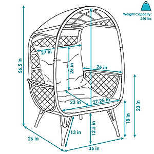 Sunnydaze Shaded Comfort Wicker Outdoor Egg Chair with Legs - Plush Polyester Cushion - 250-Pound Weight Capacity - for Patio, Front Porch, or Backyard - Beige