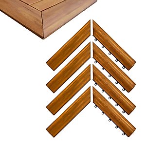 Pack of 8 Interlocking Deck Tiles Corner Trim Pieces, Waterproof, Easy Snap, Round Interlocking, Cover 4 Corners, Easy Match with Any Patio Tile 12in, Natural Colors