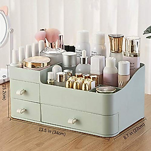 MIUOPUR Makeup Organizer for Vanity, Large Capacity Desk Organizer with Drawers for Cosmetics, Lipsticks, Jewelry, Nail Care, Skincare, Ideal for Bedroom and Bathroom Countertops - Large Green