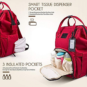 Qipi Diaper Bag - Spacious & Smart Multi-Function Nappy Bag w/ Changing Pad - Ruby Red