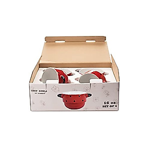 ECODECO Soup Bowls with Handles - Ceramic - Polka Dot Red - 16 Ounce - Set of 4 - French Onion Soup Crocks for Oven Baking