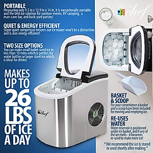 Deco Chef Stainless Steel Electric Top Load Ice Maker with The Smoothies Bible Recipe Book