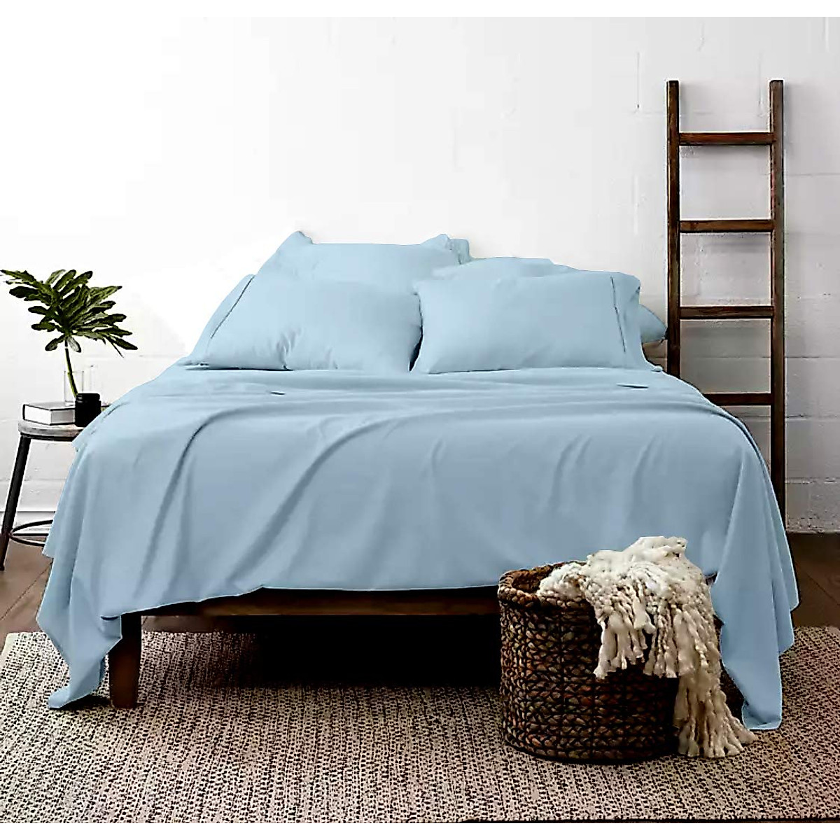 MGPS 100% Real Certified Organic Cotton Bedsheet Set, Full Size 6 Piece 1000 Thread Count Sheets Sets, [1 Fitted + 1 Flat + 4 Pillowcases], Fits Mattress Upto 12" Deep Pocket - Light Blue