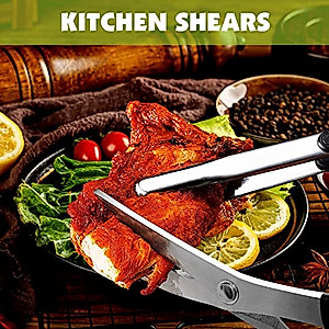 Kitchen Shears. Korean Barbecue Scissors and Tongs Set, Kitchen Scissors and Tongs for Cutting Meat, Chicken, Vegetables, Stainless Steel Multipurpose Non-slip Serrated Sharp BBQ Scissors BBQ Tongs