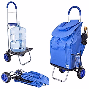 dbest products Bigger Trolley Dolly, Blue Shopping Grocery Foldable Cart