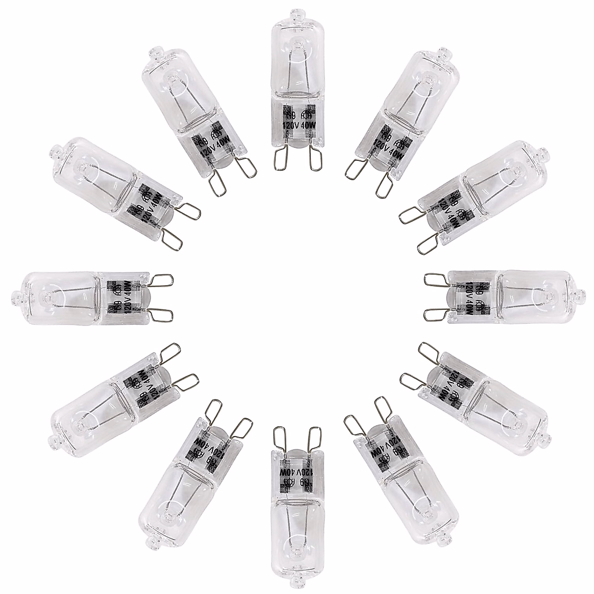 Snnalosses G9 Halogen Light Bulb 40 Watt,Long Lasting Lifespan with High Brightness 520 Lumen,CRI100 & 3000K Warm White,G9 Bulb Bi Pin Base for Chandeliers,Cabinet Lights,12Packs