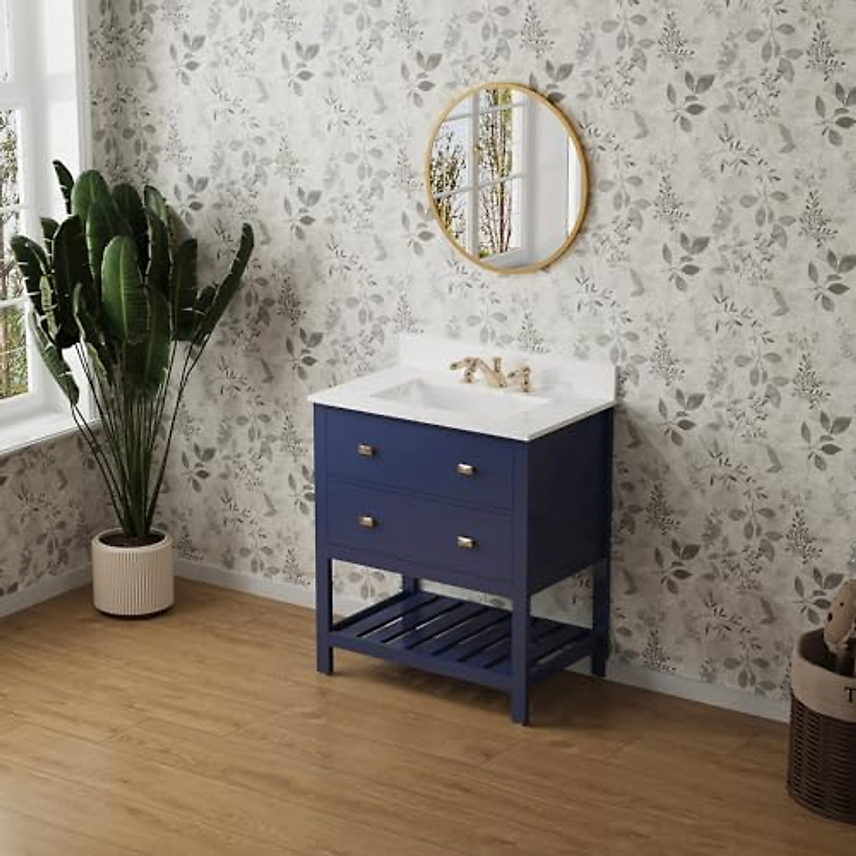 PULLAFUN Vanity Sink Combo Featuring a Marble Countertop, Bathroom Sink Cabinet and Home Decor Bathroom Vanities, Blue, 30 inch Vanity with Sink