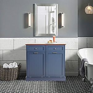 LOUVIXA Tilt Out Trash Can Cabinet with Double Hidden Trash Bin Holder, Kitchen Free Standing Recycling Cabinet,Dog Proof Trash Can,Wood, Blue