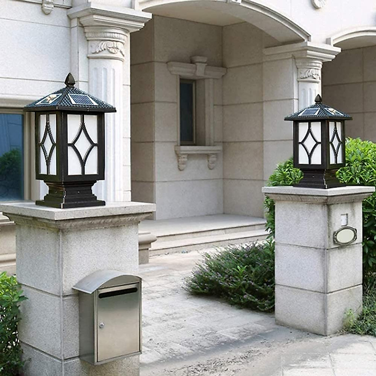 BOOHR Outdoor Solar Post Lights, IP65 Waterproof Antique Lawn Lights LED 2-Color Light Exterior Pillar Lights Fixture for Home Garden