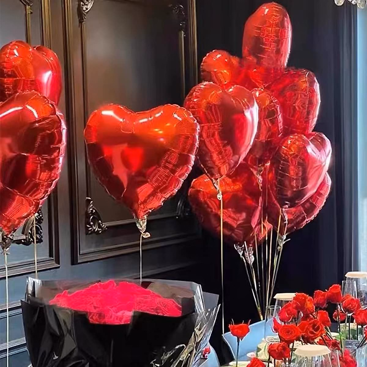 STIMULATE SZXXZZMY 50 6-inch red Heart Balloons Latex，18-inch 10Pcs red Heart Balloons Foil ，42-inch 1Pcs red Love Balloon，Red Petals Kit for Valentines Day,Propose Marriage,Wedding Party.…