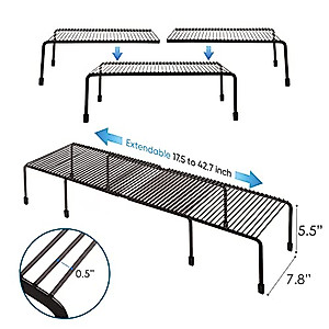 WIRESPIRIT - Expandable Shelf Organizer (3 Pieces) for Countertop, Cupboard, Cabinet, Pantry - Adjustable Kitchen Organization Shelf Rack - Bronze