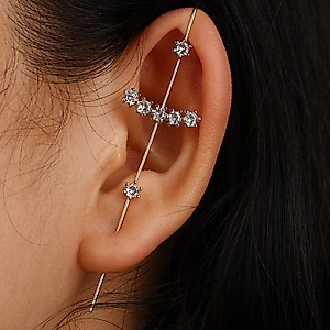 Ear Crawler Earrings for Women Ear Cuff Earrings Helix Hook Earrings Ear Wrap Earrings Snowflake Rhinestone Lightning Bolt Pierced Earrings Trendy Jewelry for Women 2024