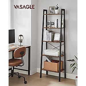 VASAGLE ALINRU 5-Tier Bookshelf, Industrial Bookcase and Storage Rack, Wood Look Accent Furniture with Metal Frame, 22.1 x 13.3 x 67.7 Inches, Rustic Brown