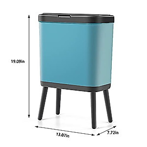 URALFA Slim Trash Can for Kitchen, 4 Gallon Narrow Garbage Can with Press Top Lid, Small Plastic Trash Bin Modern Garbage Bin Waste Basket for Home, Bedroom, Toilet, Living Room & Office, Blue